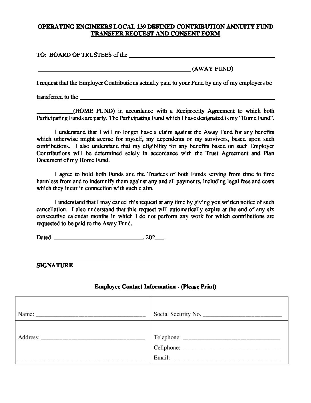 Reciprocity Transfer Form – Defined Contribution Annuity – Operating ...